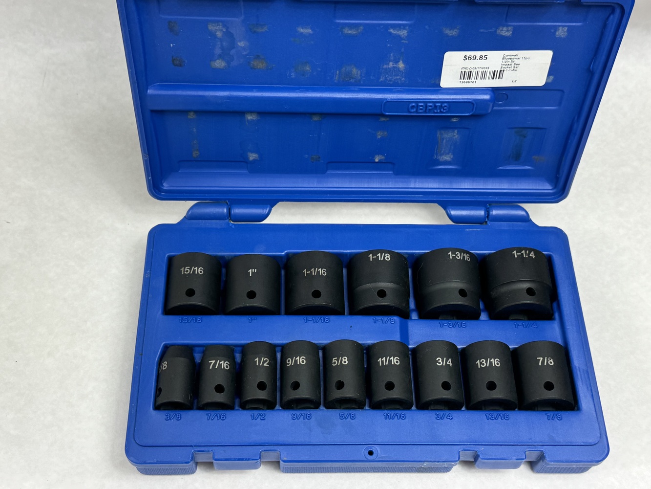 Cornwell Bluepower 15pc 1/2in Dr. Impact SAE Socket Set 3/8-1-1/4in ...